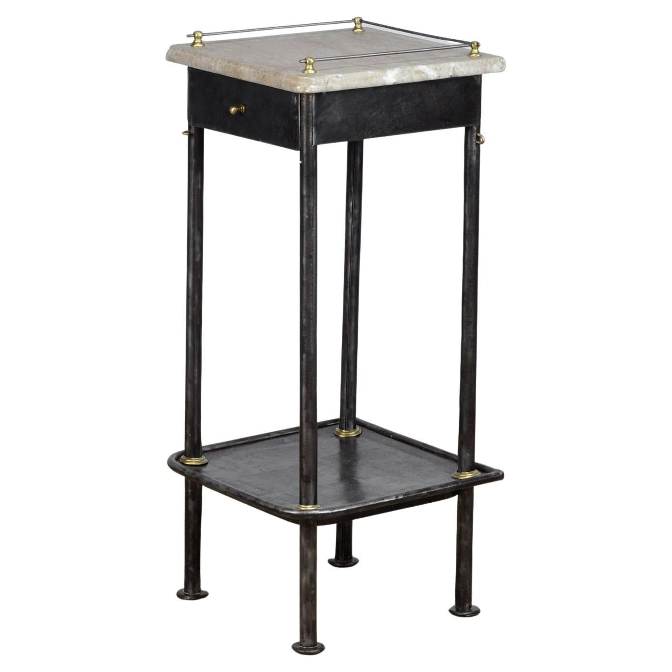 Set Polished Iron Nightstand, 1920's at 1stDibs