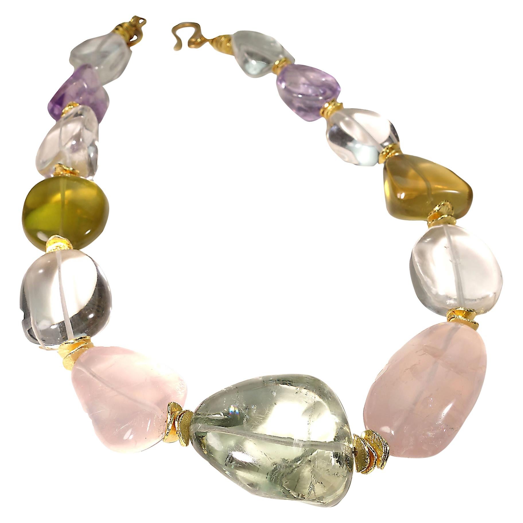 Polished Large Nugget Multi-Color Gemstone Necklace with Gold Vermeil ...