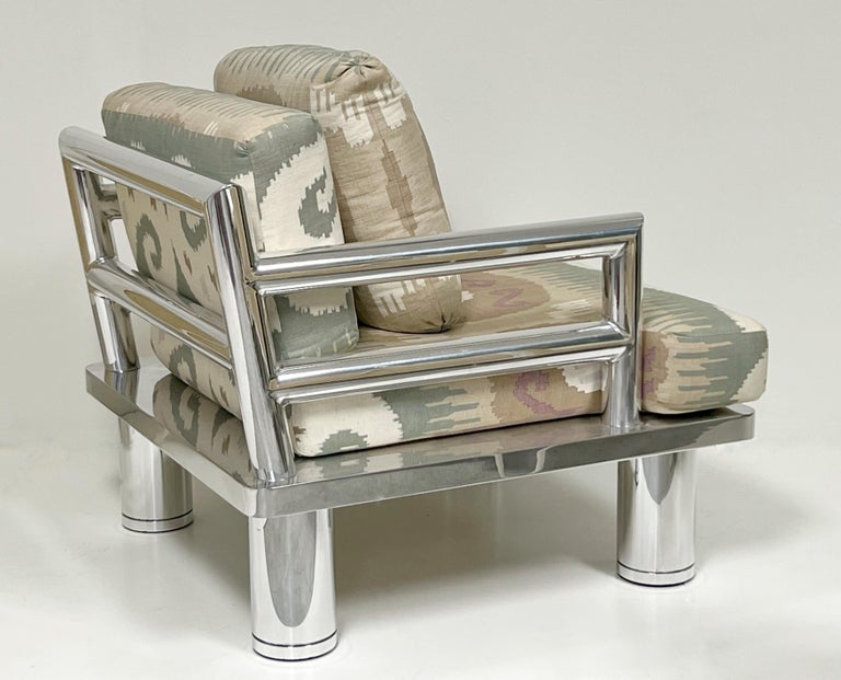 Polished Lounge Chair with Original Silk Upholstery For Sale at 1stDibs