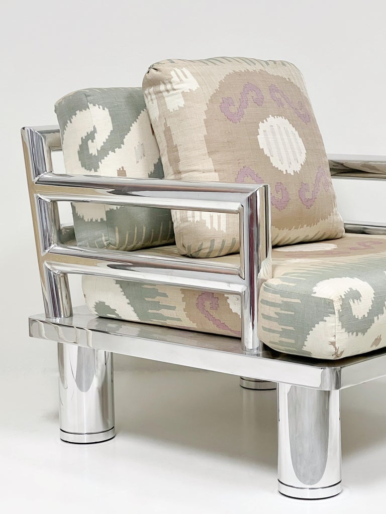 Polished Lounge Chair with Original Silk Upholstery For Sale at 1stDibs