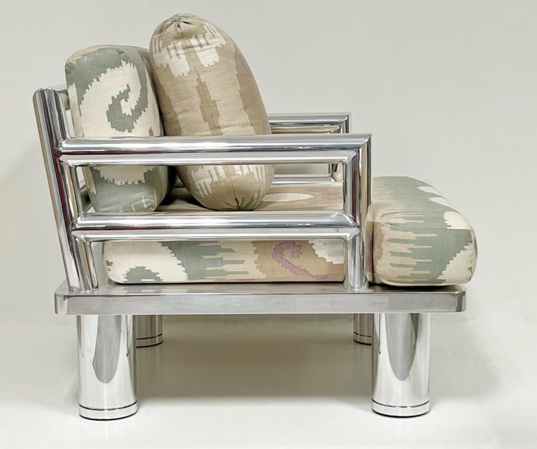 Polished Lounge Chair with Original Silk Upholstery For Sale at 1stDibs