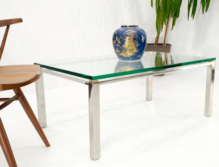 Polished Stainless Steel and Brass Glass Top Rectangle Coffee Table Mid ...