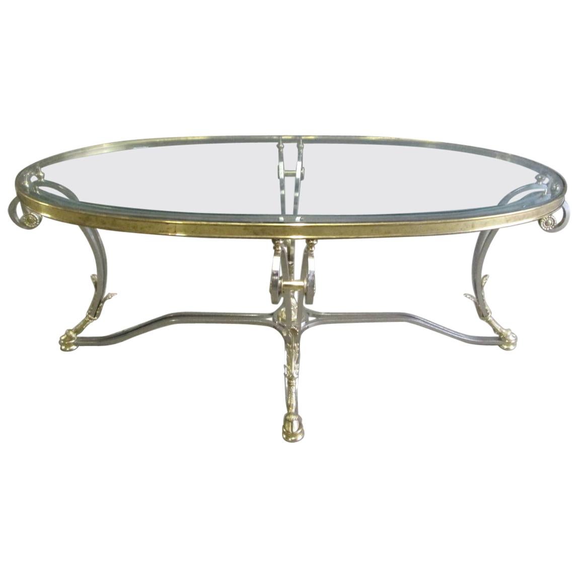 Brass and Glass Coffee Table, Manner of P.E. Guerin at 1stDibs