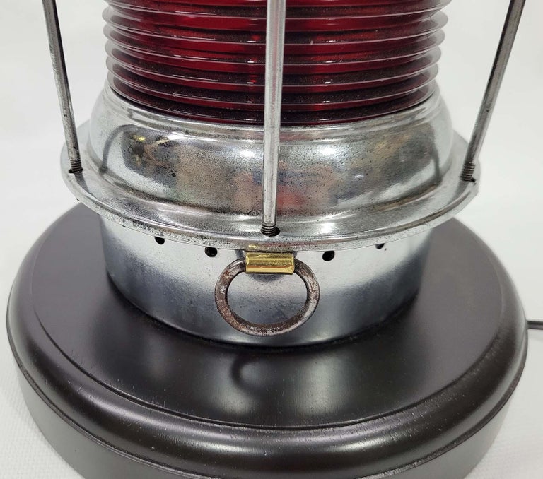 Polished Steel Ships Lantern with Ruby Red Lens For Sale at 1stDibs