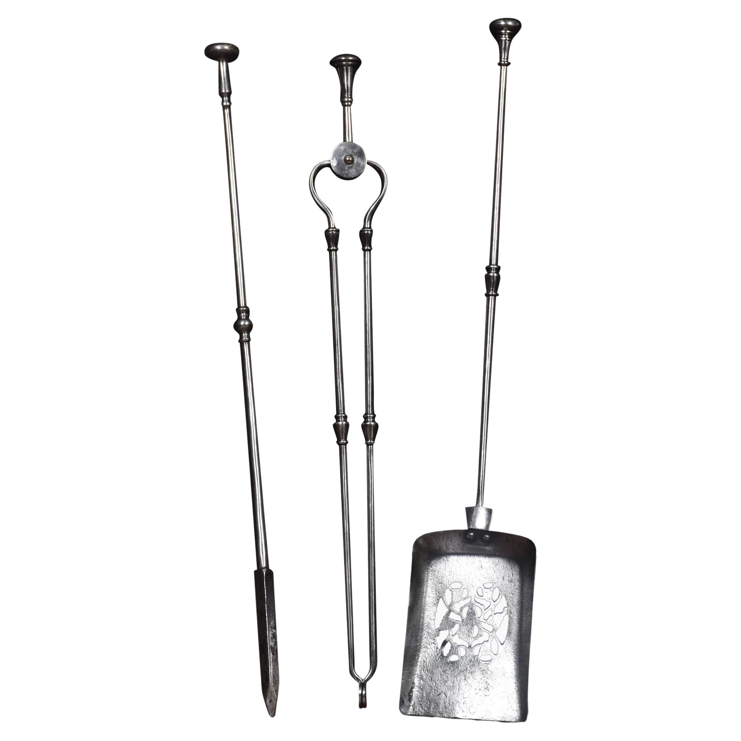 Polished Steel Triple Companion Fire Tool Set For Sale at 1stDibs