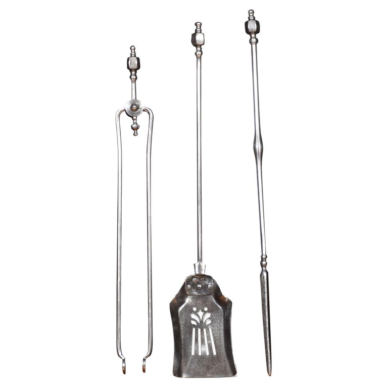 Polished Steel Triple Companion Fire Tools For Sale at 1stDibs
