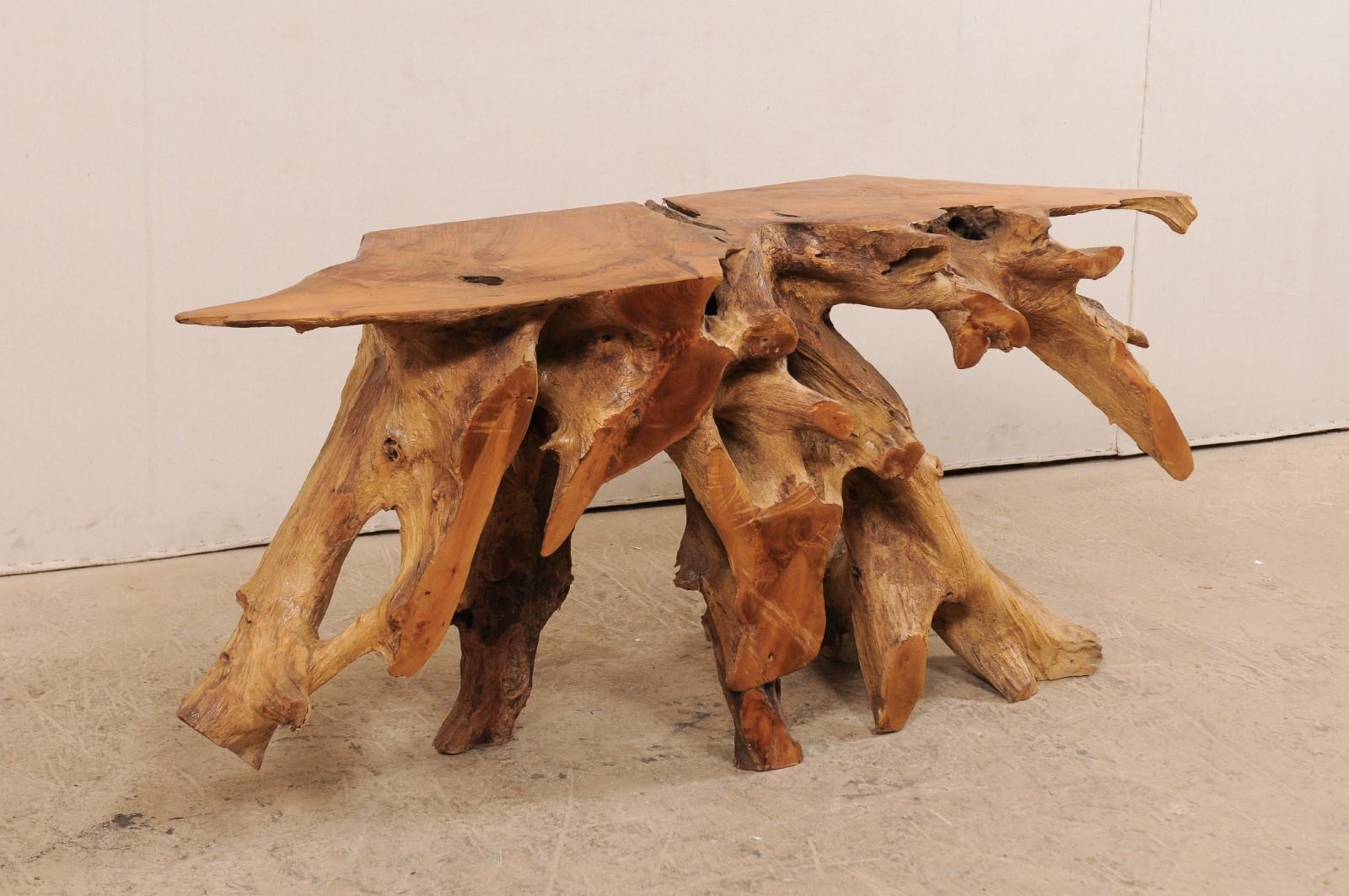 Polished Teak Root Wood Console at 1stDibs
