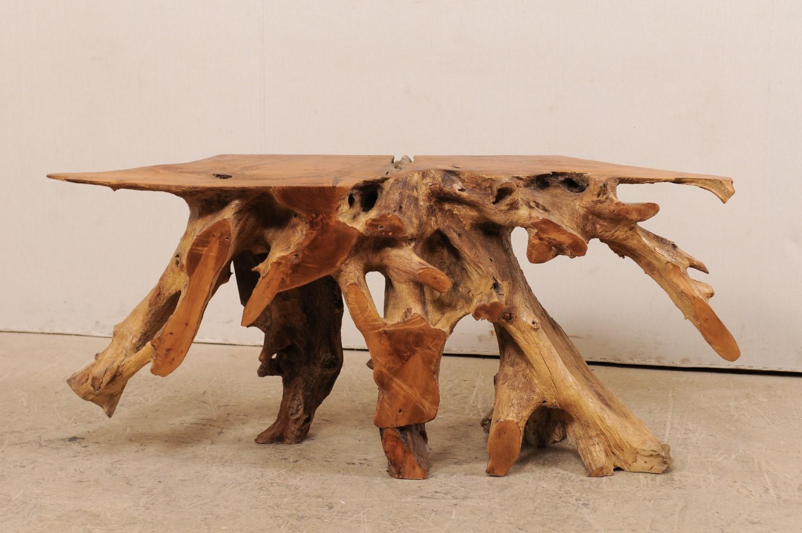 Polished Teak Root Wood Console at 1stDibs