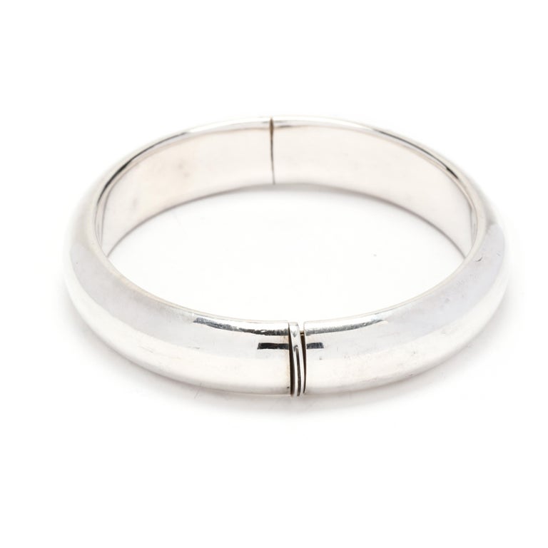 Polished Wide Hinged Silver Bangle Bracelet, Sterling Silver For Sale ...