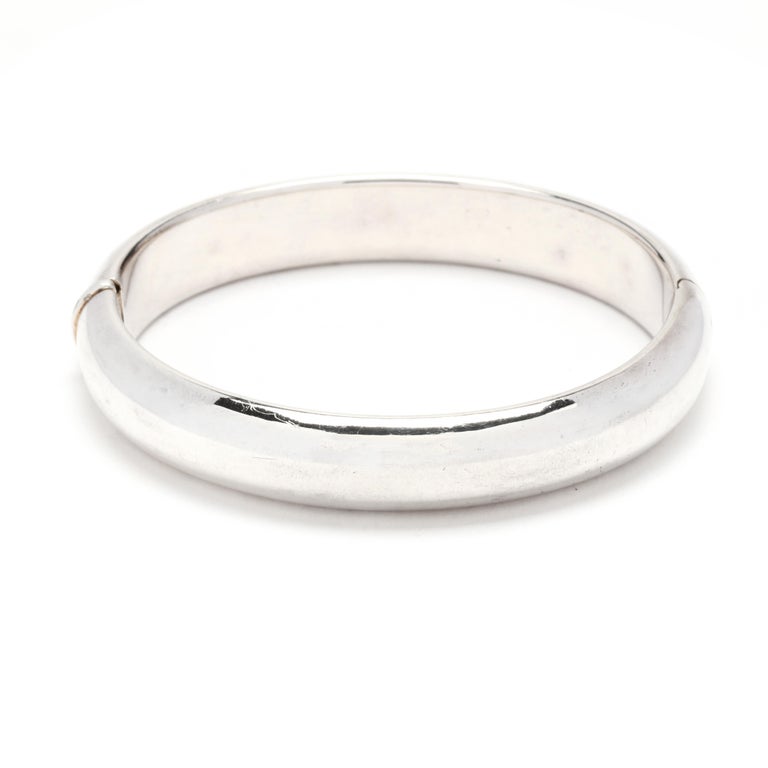 Polished Wide Hinged Silver Bangle Bracelet, Sterling Silver For Sale ...