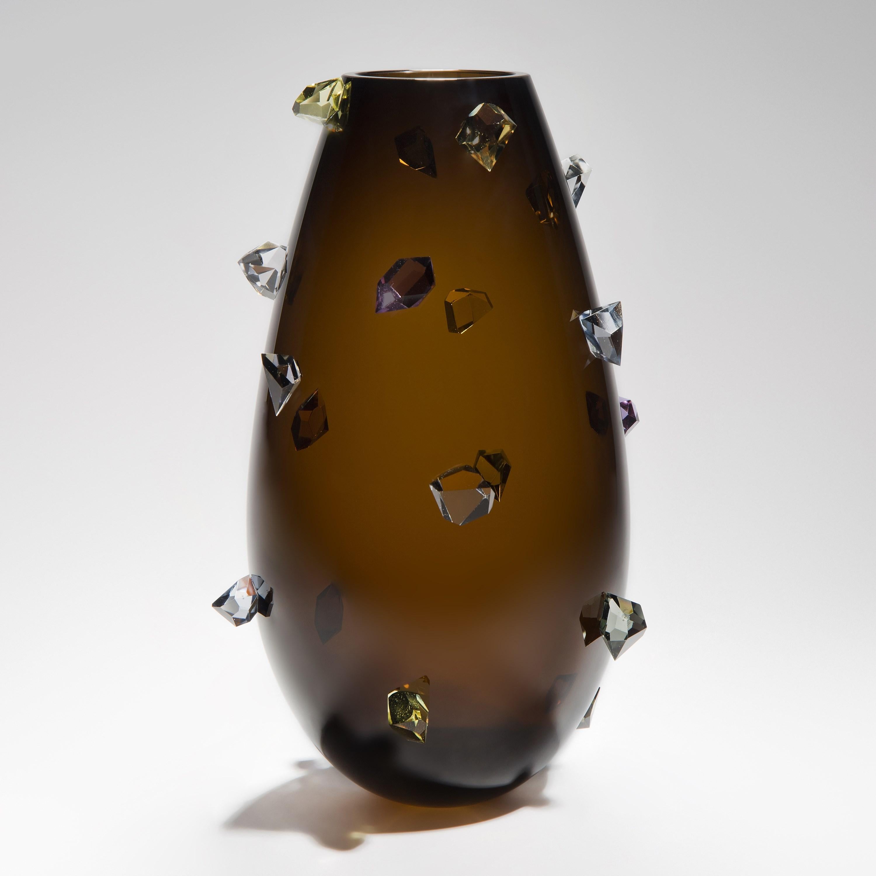 Polka Dot Cristal, Rich Brown Glass Vase with Cut Crystals by Hanne ...