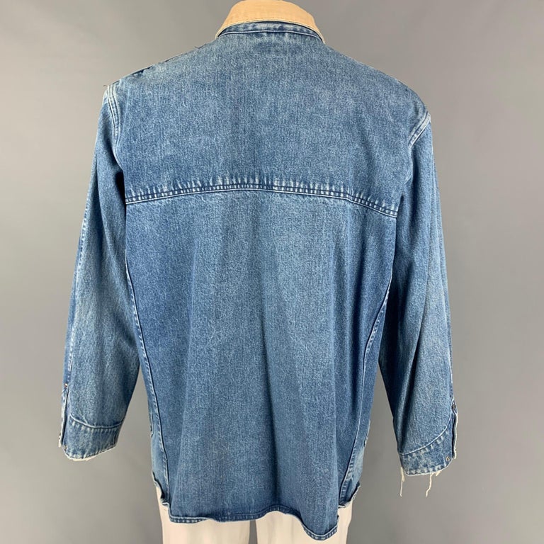 POLO by RALPH LAUREN Size L Blue Beige Distressed Denim Nautical Jacket ...