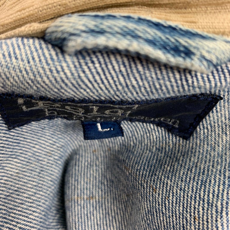 POLO by RALPH LAUREN Size L Blue Beige Distressed Denim Nautical Jacket ...