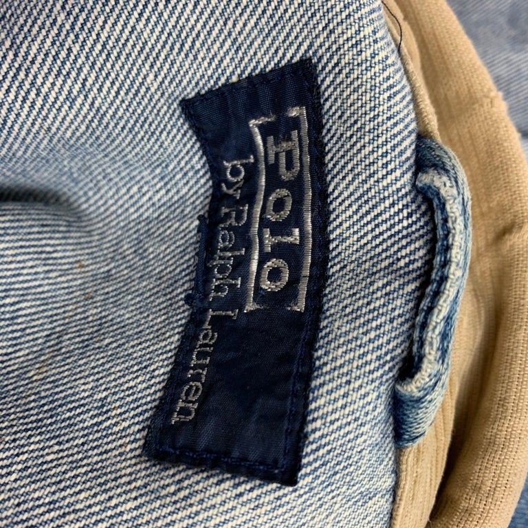 POLO by RALPH LAUREN Size L Blue Beige Distressed Denim Nautical Jacket ...
