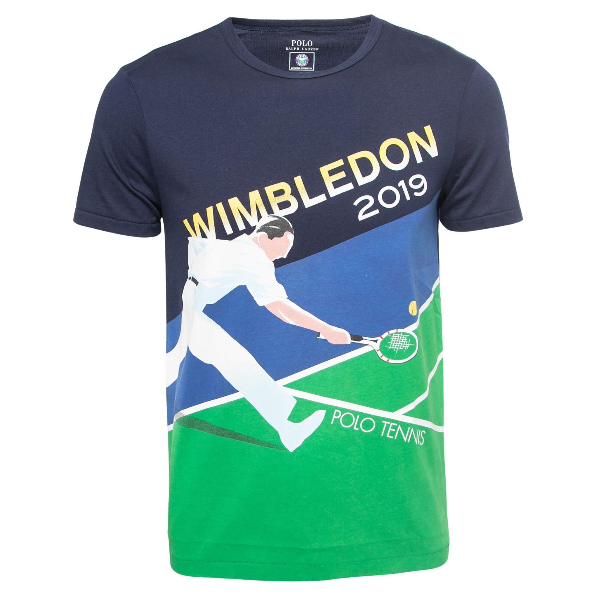 Polo Ralph Lauren X Wimbledon Navy Blue Tennis Print Cotton T-Shirt M ...