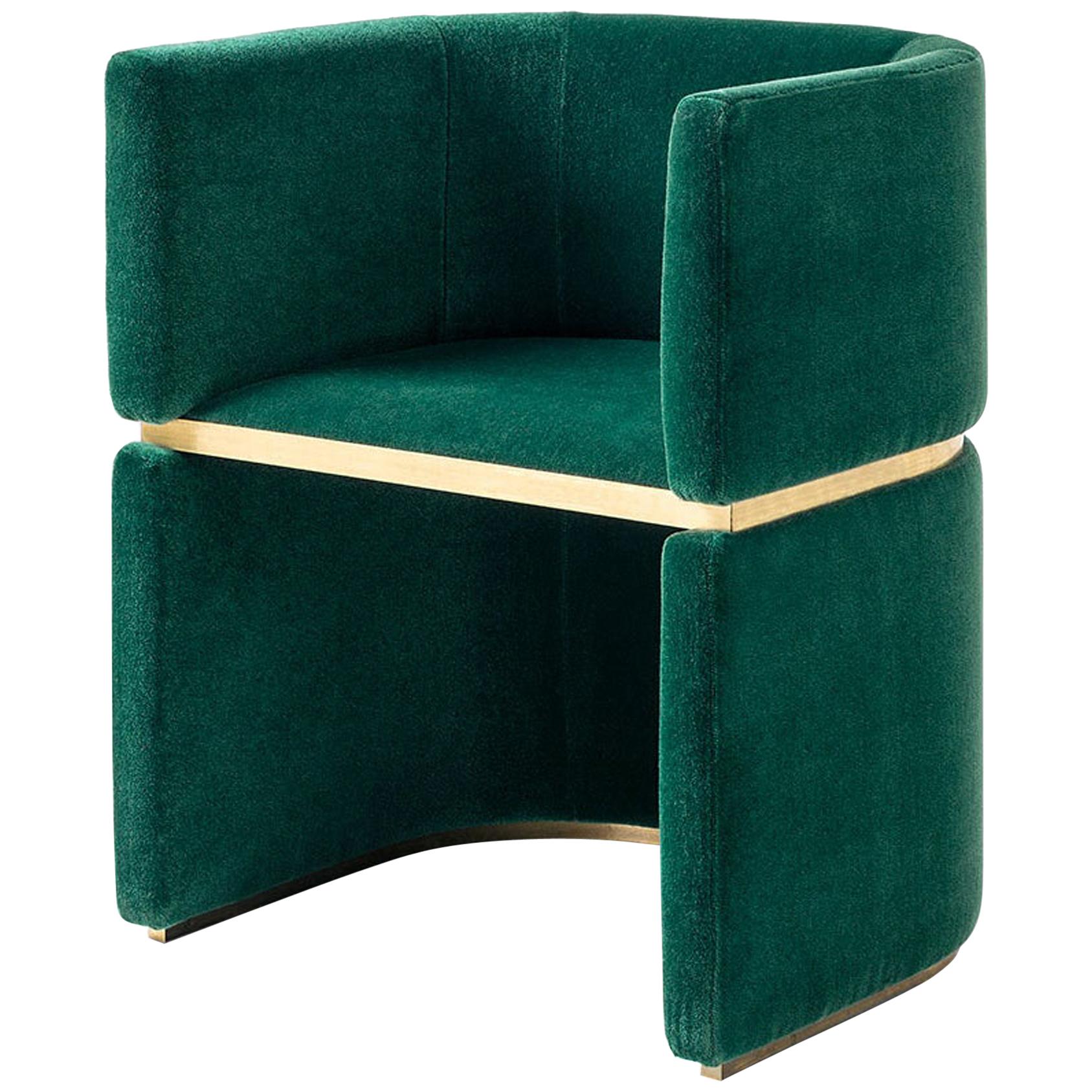 Forest Green Mohair Upholstered Club Chair with Brass Detailing by ...