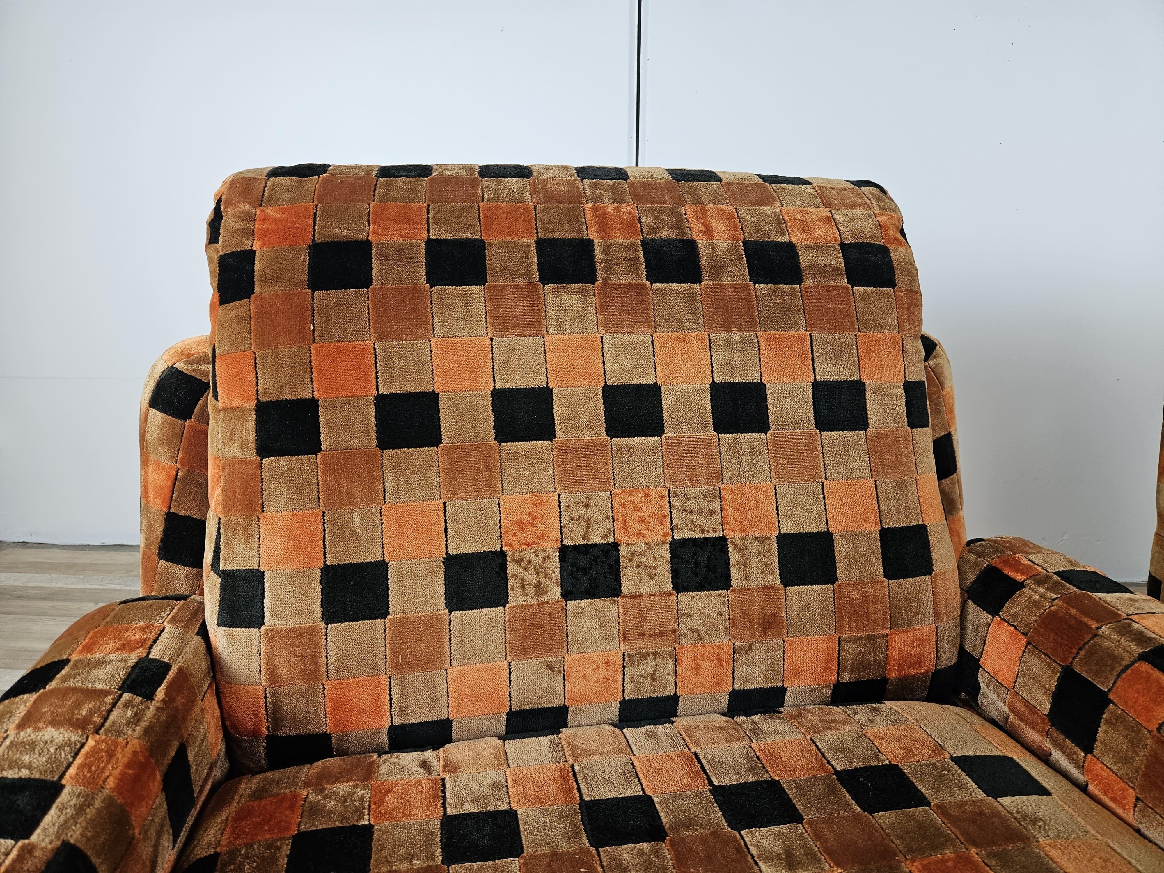 1970s plaid fabric and steel armchairs For Sale at 1stDibs