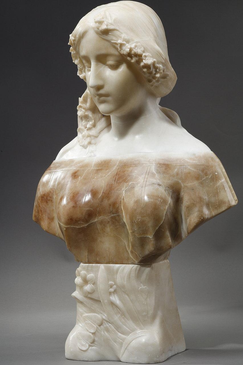 Polychrome Alabaster Sculpture of a Woman's Bust by a. Gory, Late 19th ...