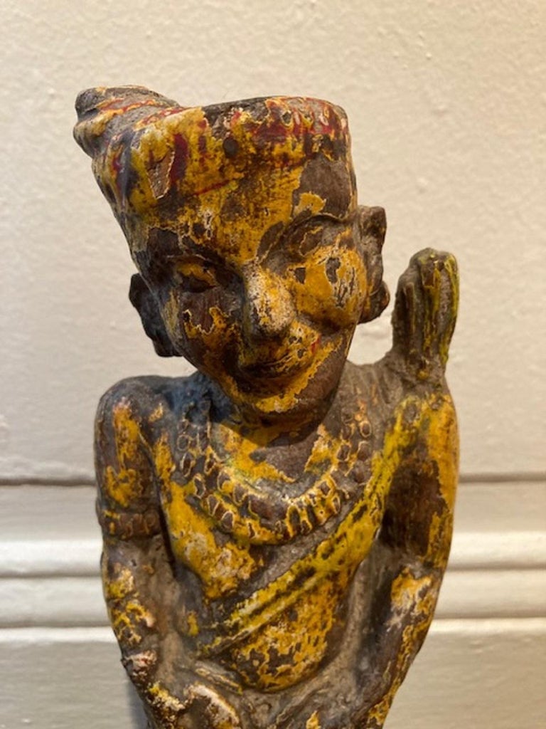 Polychrome Carved Wood Indian Statue in a Dance Position For Sale at ...