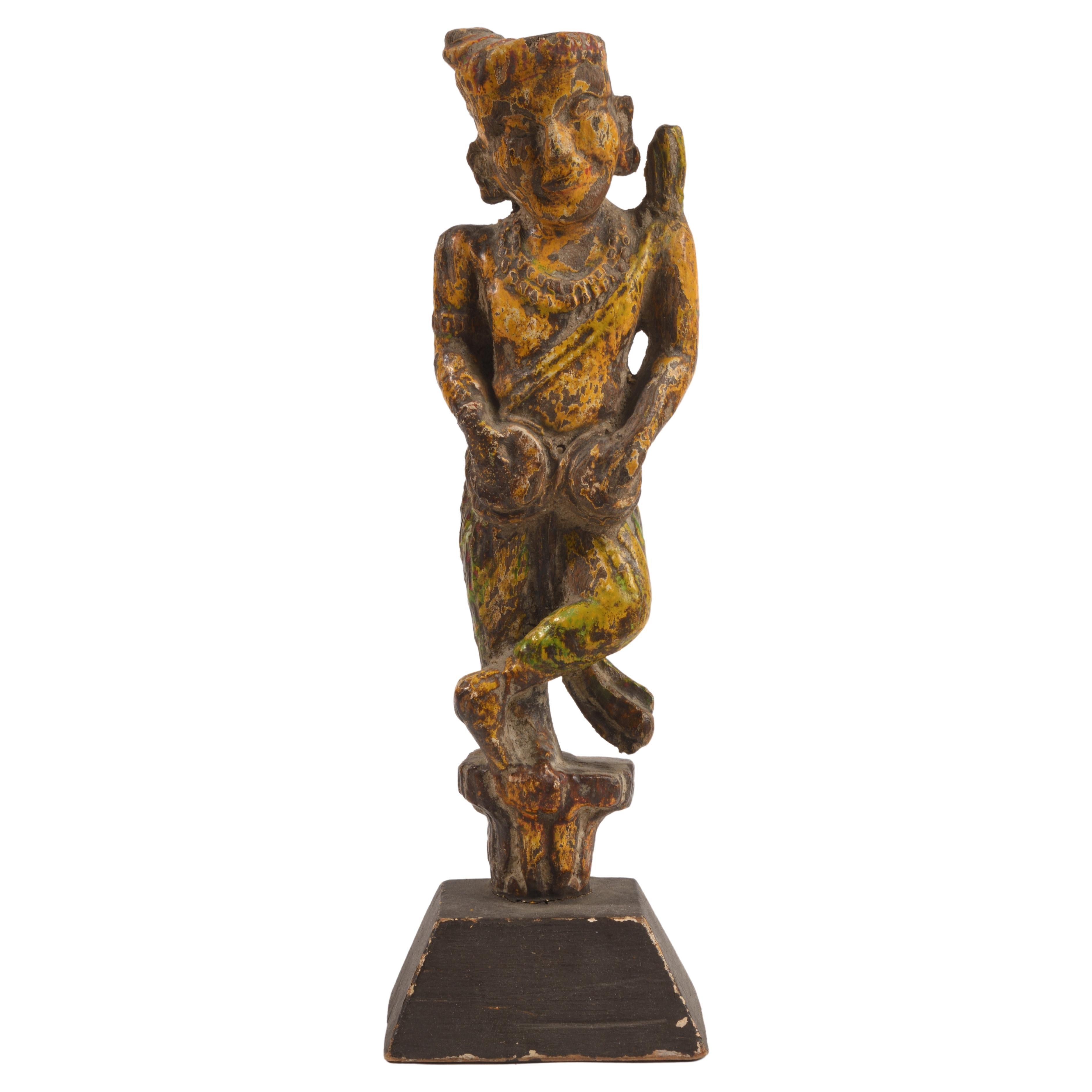 Polychrome Carved Wood Indian Statue in a Dance Position For Sale at ...