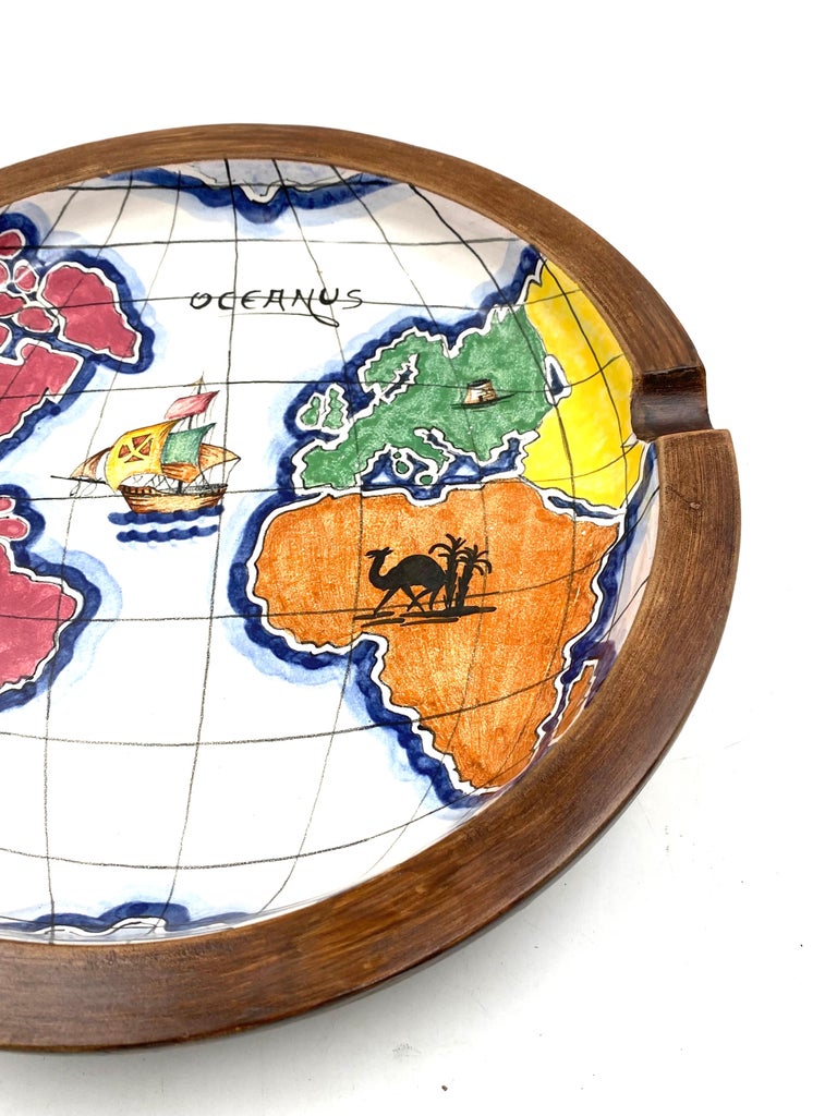 Polychrome Ceramic World Map Catchall / Ashtray, Zaccagnini, Italy ...