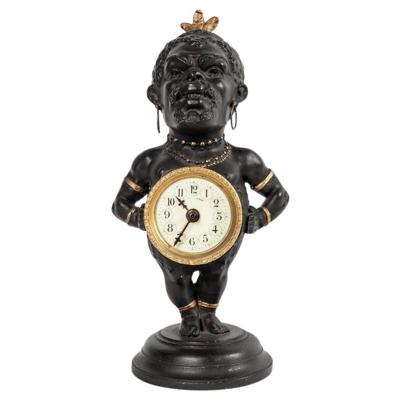 Polychrome French white metal Time piece clock figure For Sale at 1stDibs