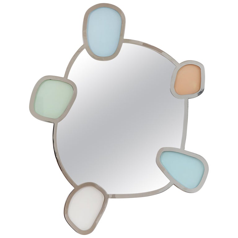 Polychrome Glass and Polished Nickel Mirror For Sale at 1stDibs ...