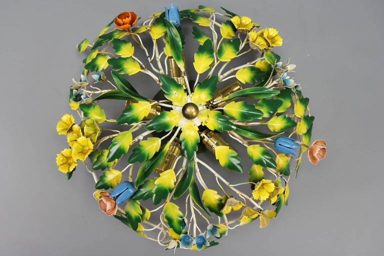 Polychrome Painted Metal Flower Five-Light Ceiling Light For Sale at ...