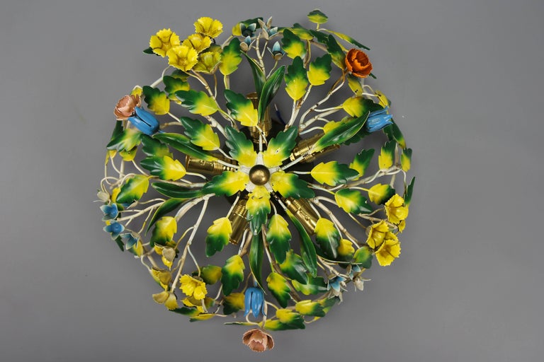 Polychrome Painted Metal Flower Five-Light Ceiling Light For Sale at ...