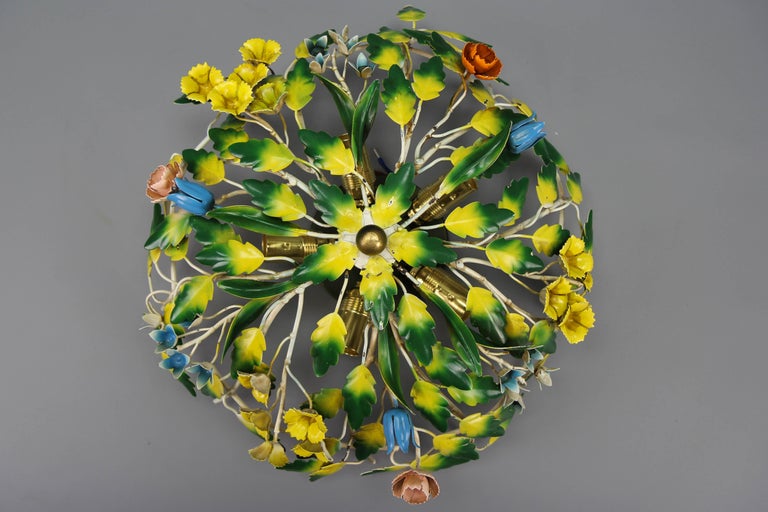 Polychrome Painted Metal Flower Five-Light Ceiling Light For Sale at ...