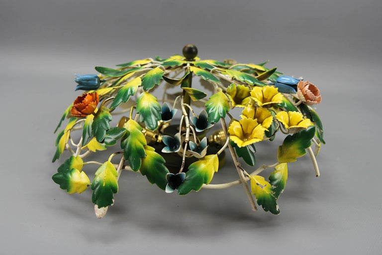 Polychrome Painted Metal Flower Five-Light Ceiling Light For Sale at ...