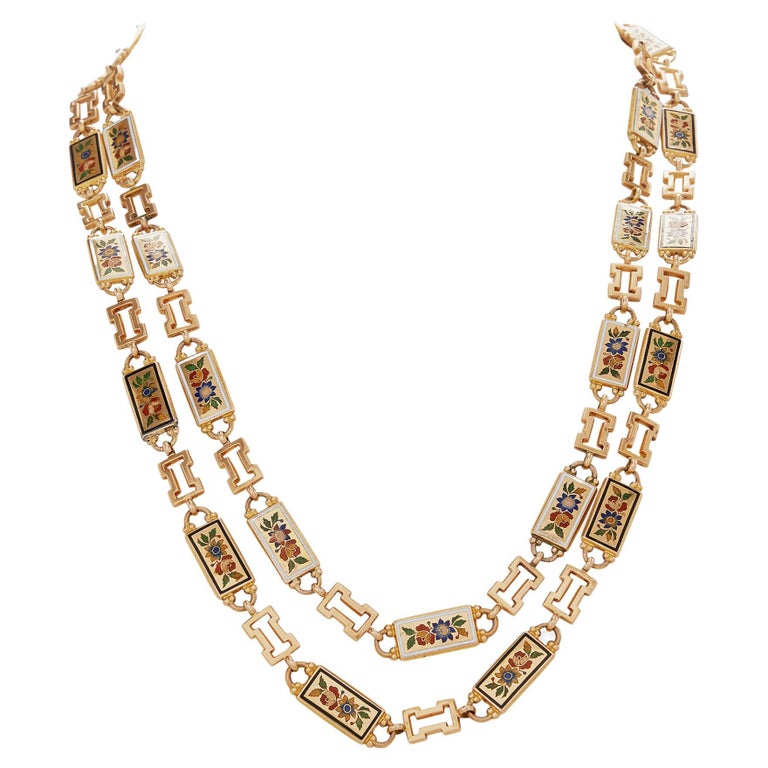 Polychrome Swiss Enamel Long Chain Necklace For Sale at 1stDibs