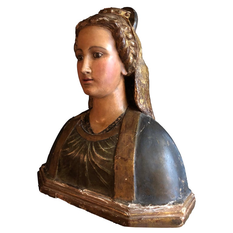 Polychrome Wooden Bust of a Roman Patrician For Sale at 1stDibs