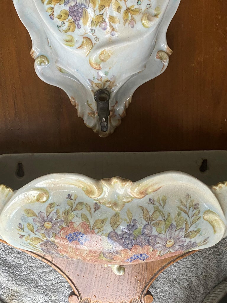 Polychromed Pottery Lavabo, Likely French, 19th C For Sale at 1stDibs