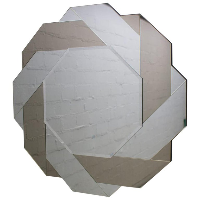 Polygon Wall Mirror with Braided Mirrored Smoked and Clear Glass, 1970s ...