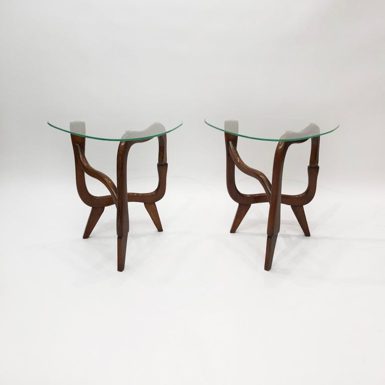 Polymorphic Teak Glass Side Tables 1950s Midcentury Italian Vintage ...