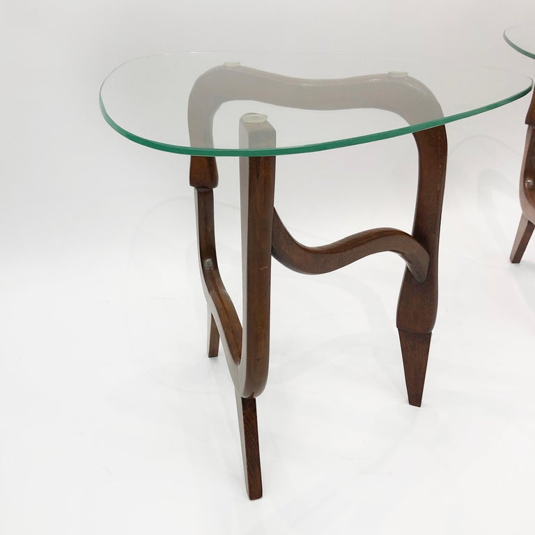 Polymorphic Teak Glass Side Tables 1950s Midcentury Italian Vintage ...