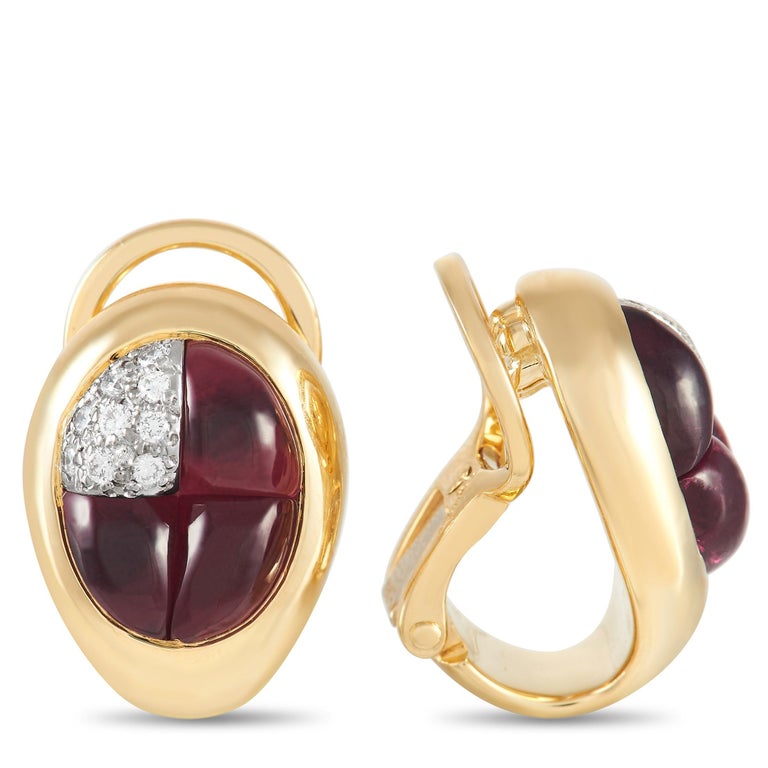 Pomellato 18K Yellow Gold Diamond and Tourmaline Clip-On Earrings For ...