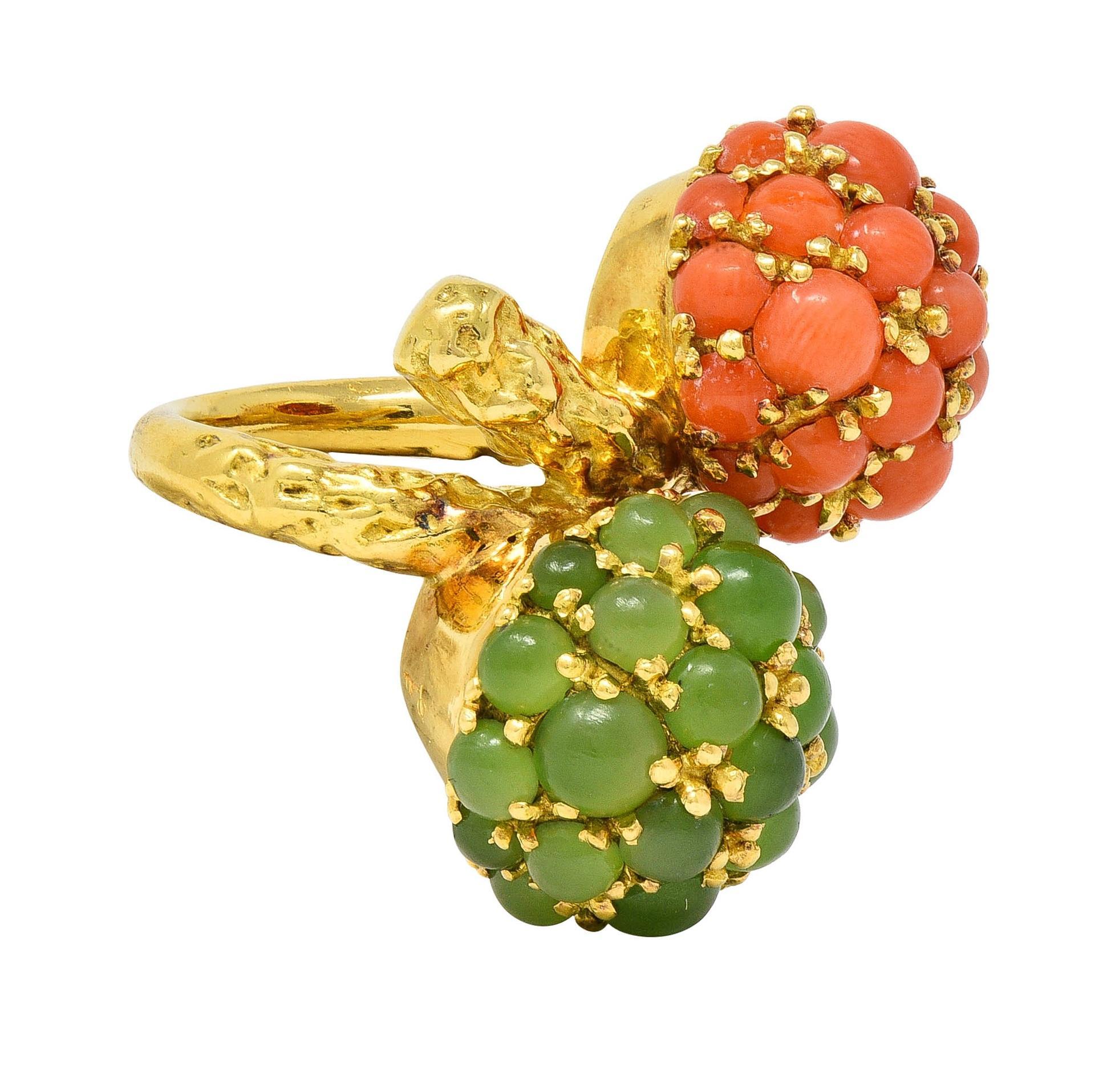 Pomellato 1960's Coral Nephrite 18 Karat Yellow Gold Vintage Bypass ...