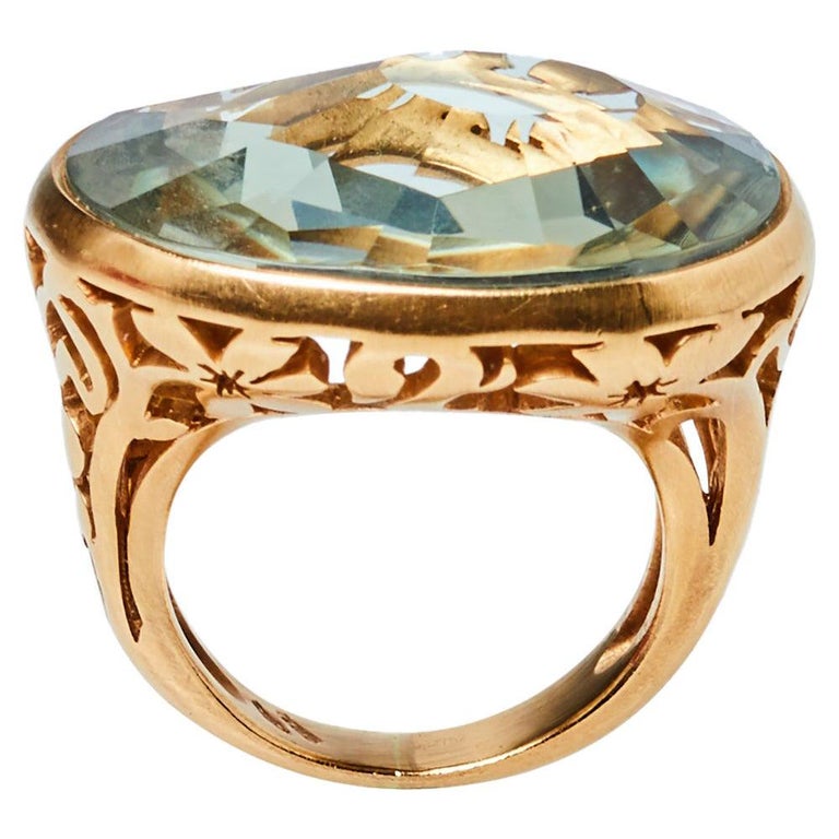 Pomellato Arabesque Prasiolite Quartz 18K Rose Gold Cocktail Ring Size ...