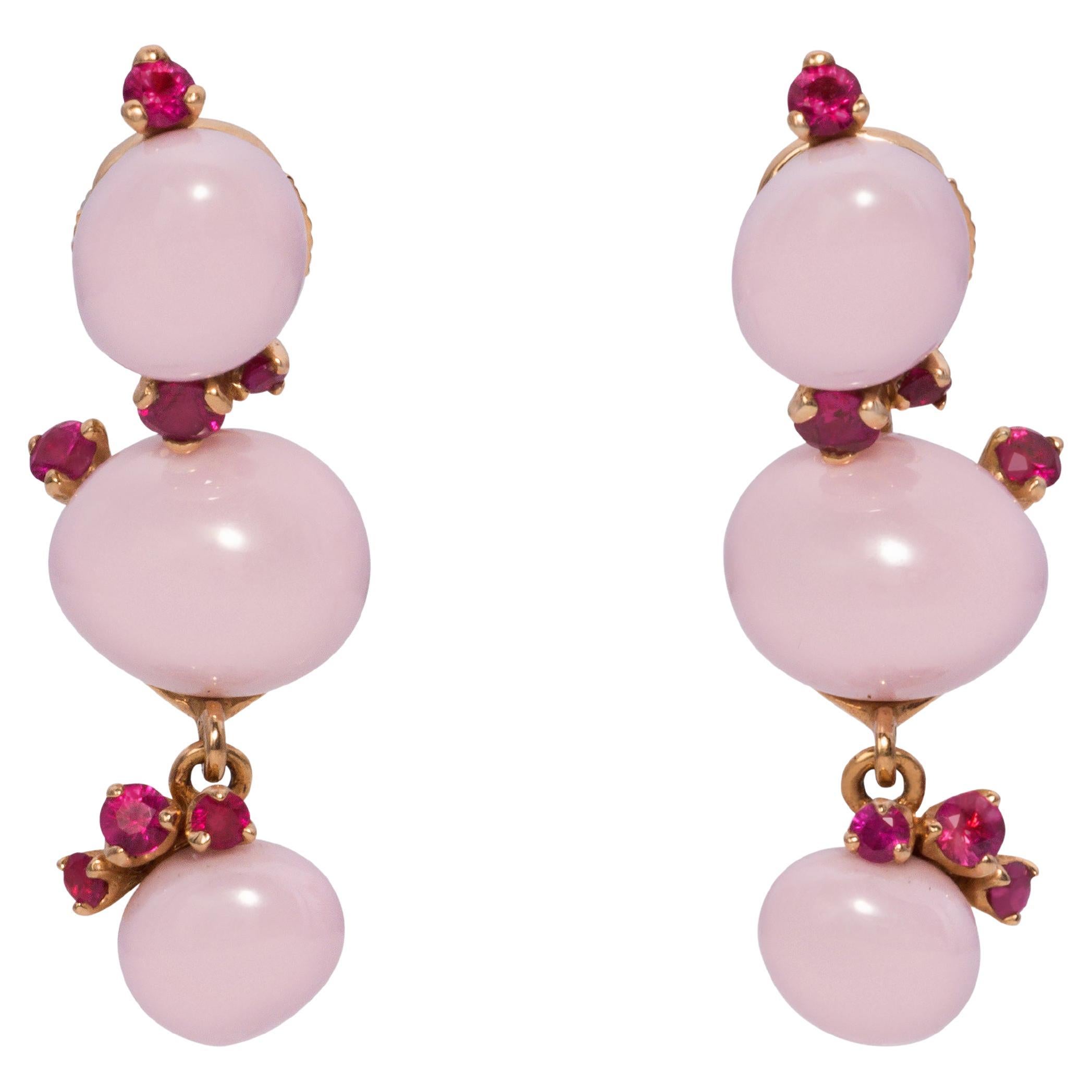 Pomellato Capri 18 Karat Gold Ceramic Ruby Dangle Day/Night Earrings c ...