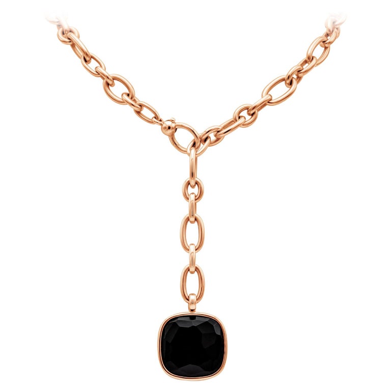 Pomellato, Cushion Cut Black Jet Pendant in 18K Rose Gold Chain Link ...