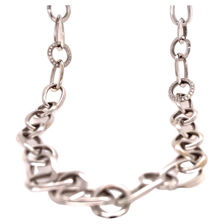 Pomellato Heavy Link Chain with Diamond Pave Links 18K White Gold For ...