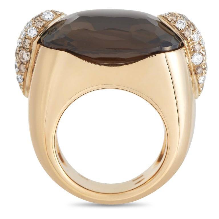 Pomellato Pin Up 18K Yellow Gold 0.65 Ct Diamond and Smoky Topaz Ring ...