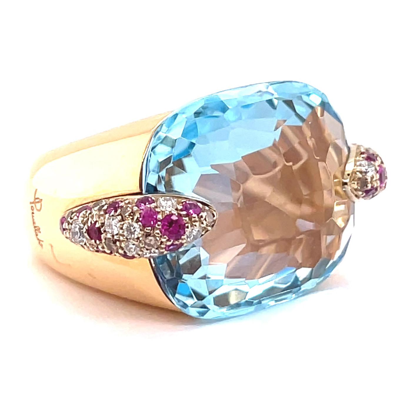 Pomellato Pin Up Blue Topaz Diamond 18 Karat Gold Cocktail Ring at ...