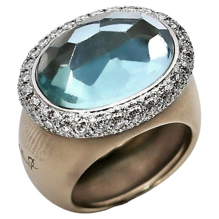 Pomellato Ring in 18K Yellow and White Gold with Aquamarine and ...