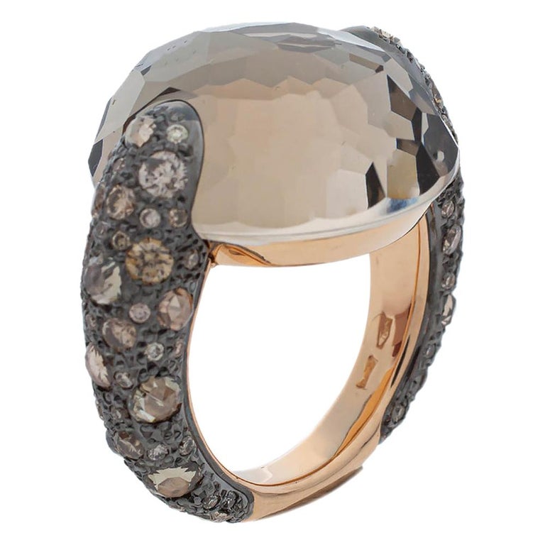 Pomellato Smoky Quartz and Diamond 18K Rose Gold Tango Ring Size 50.5 ...