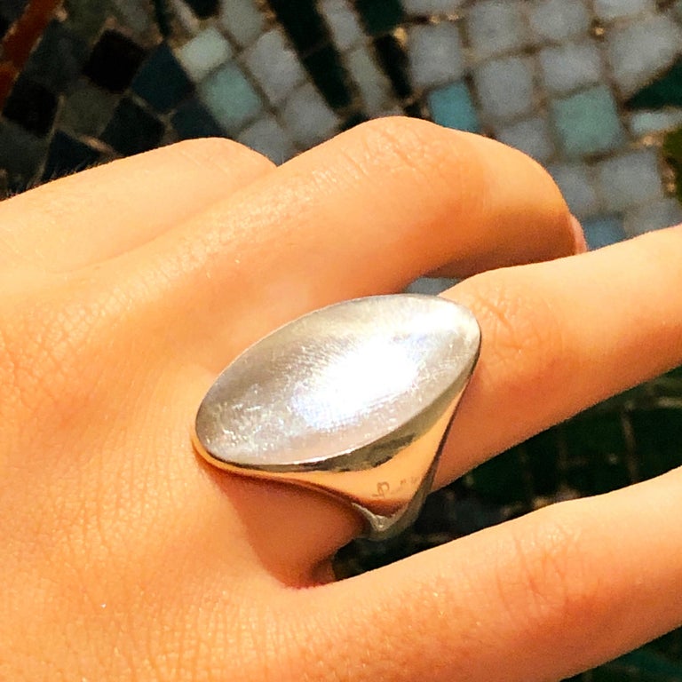 Pomellato Solid Sterling Silver Elliptical Signet Ring For Sale at 1stDibs