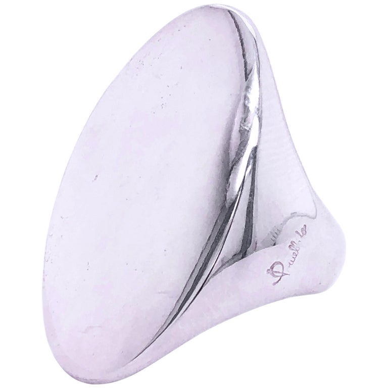 Pomellato Solid Sterling Silver Elliptical Signet Ring For Sale at 1stDibs