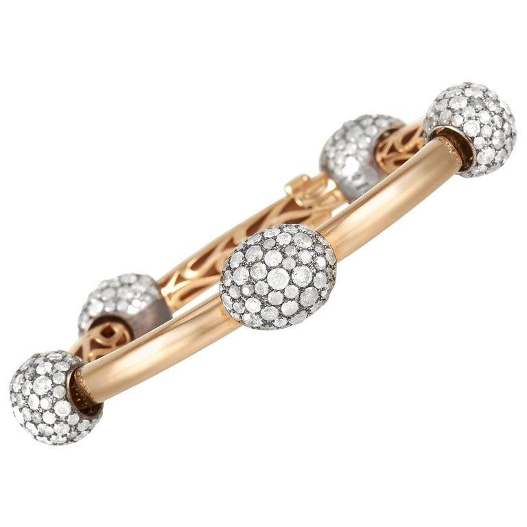 Pomellato Tango 18K Yellow Gold and Silver 13.67 Ct Iced Diamond Bangle ...
